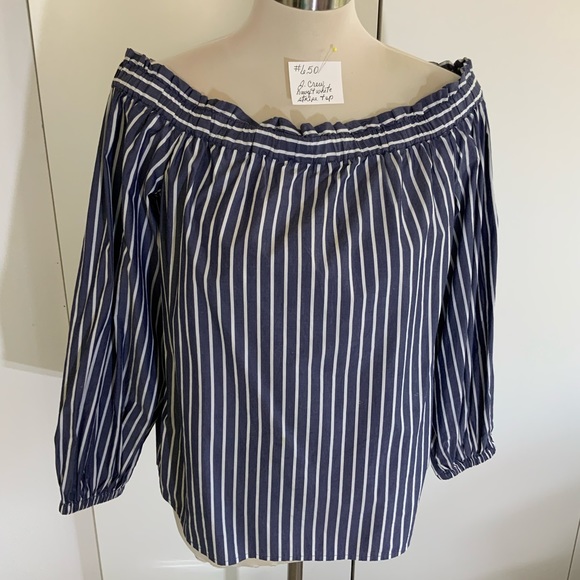 J. Crew | Tops | J Crew Off Shoulder 34 Sleeve Navy And White Striped ...
